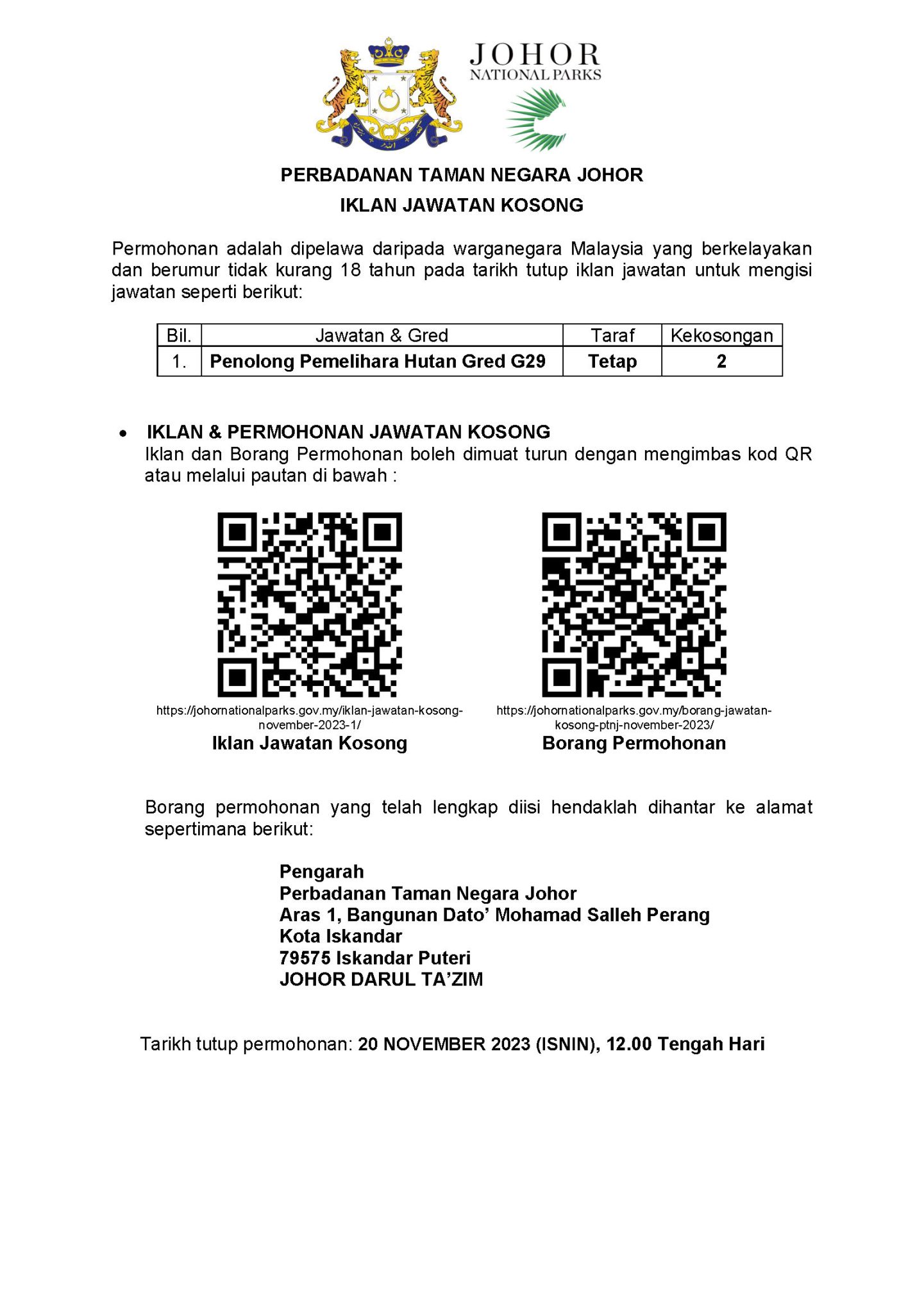 VACANCY - Johor National Parks